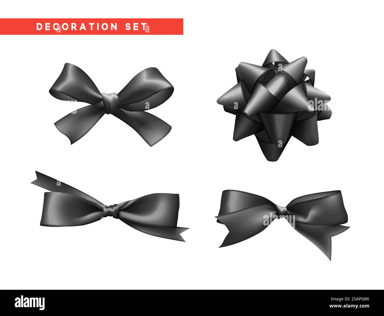 Set of Festive black bows made of ribbon. Holiday different types of ...
