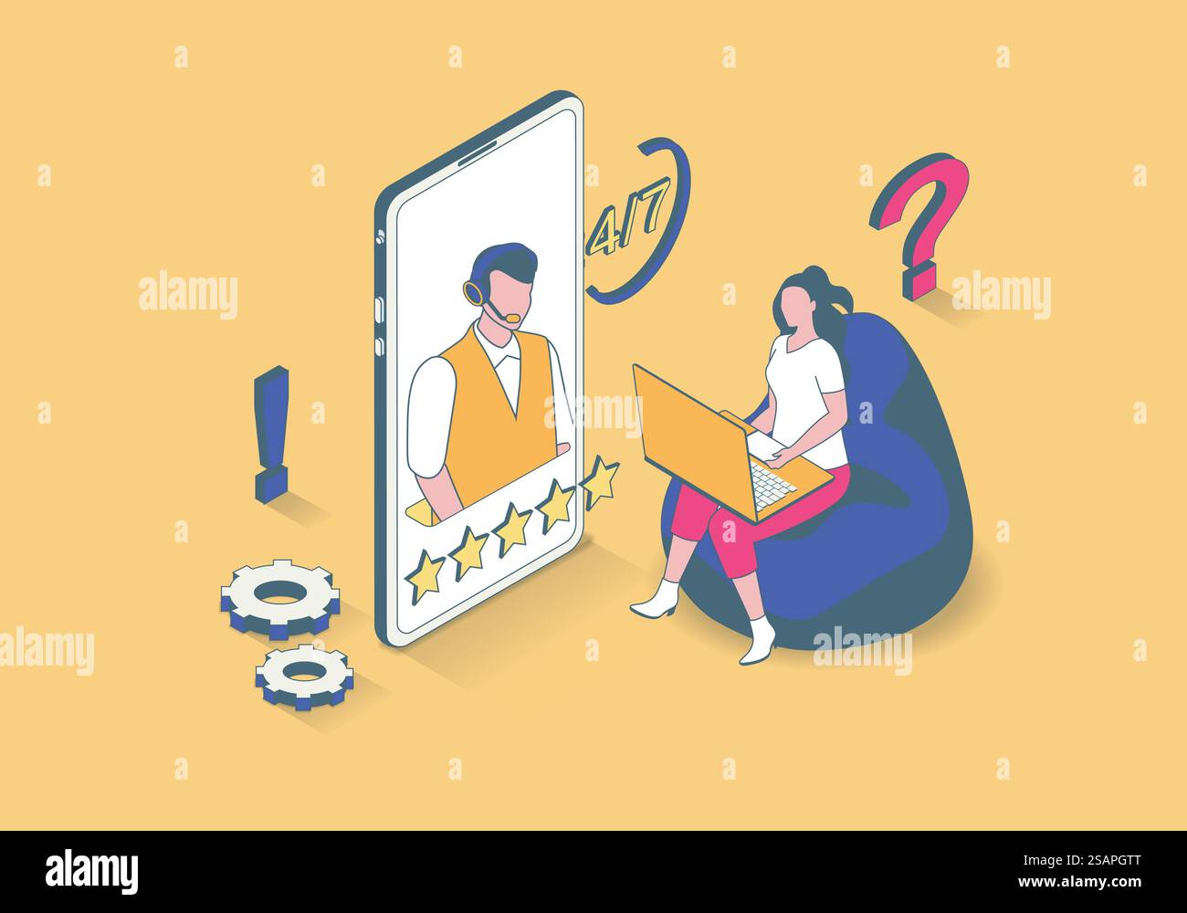 Technical support concept in 3d isometric design. Clients with ...