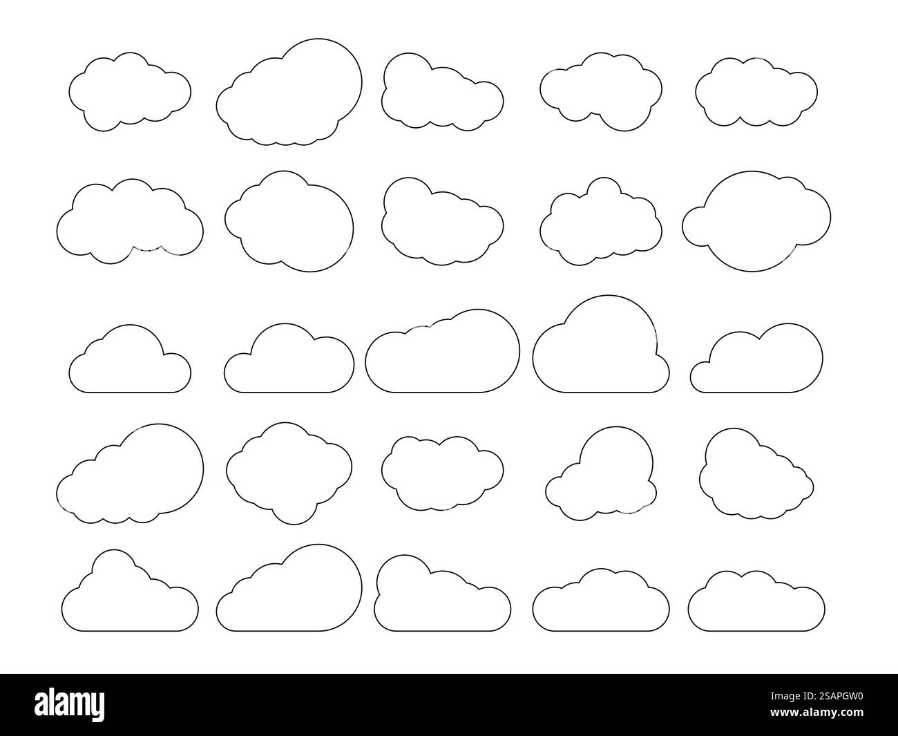 Set of clouds. Outline clouds isolated on white background. Vector ...