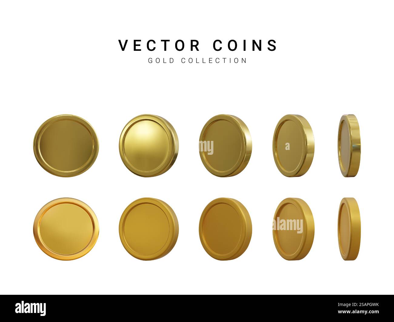 Empty gold coins isolated on white background. Falling or flying money ...