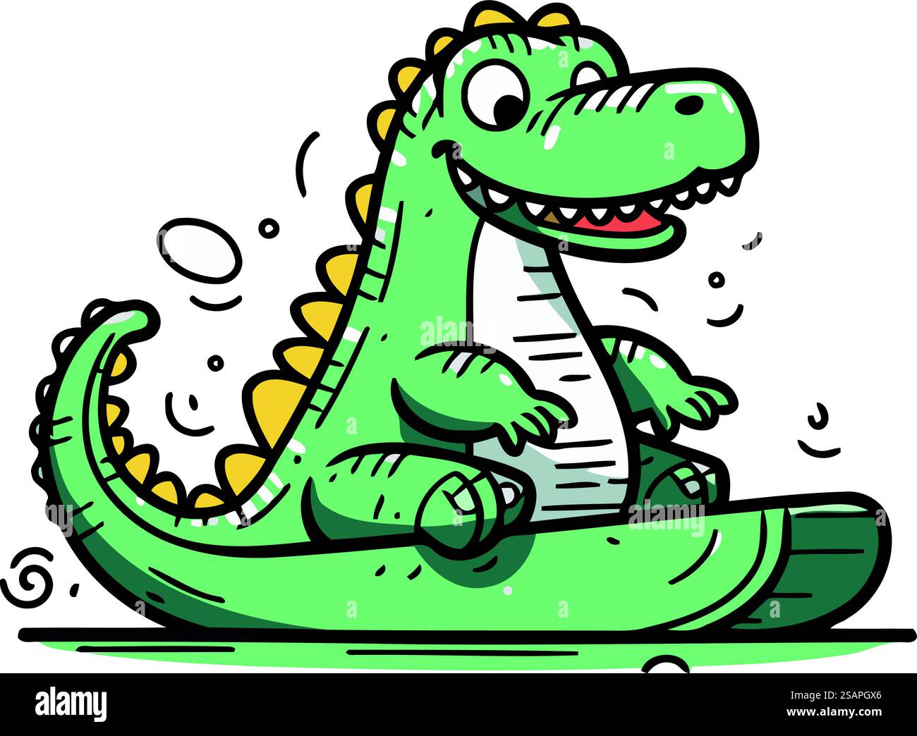 Cute cartoon crocodile sitting on a surfboard. Vector illustration ...