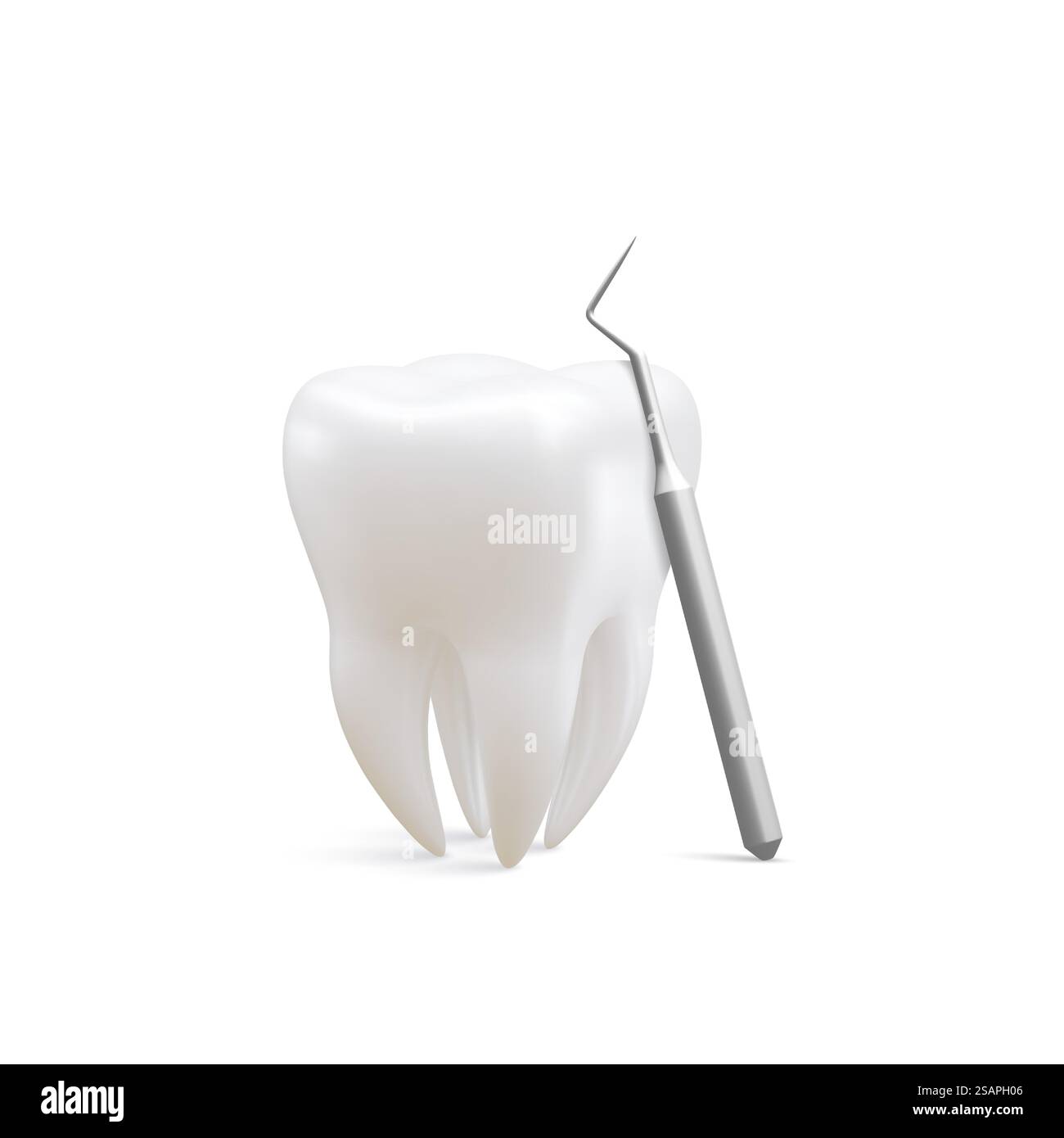 Realistic tooth and dental probe for teeth isolated on white background ...