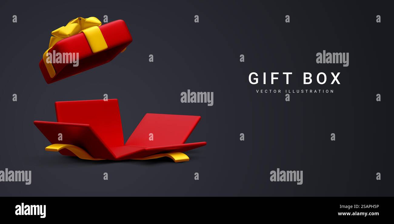 3d realistic open gift box isolated on dark background. Win Prizes ...