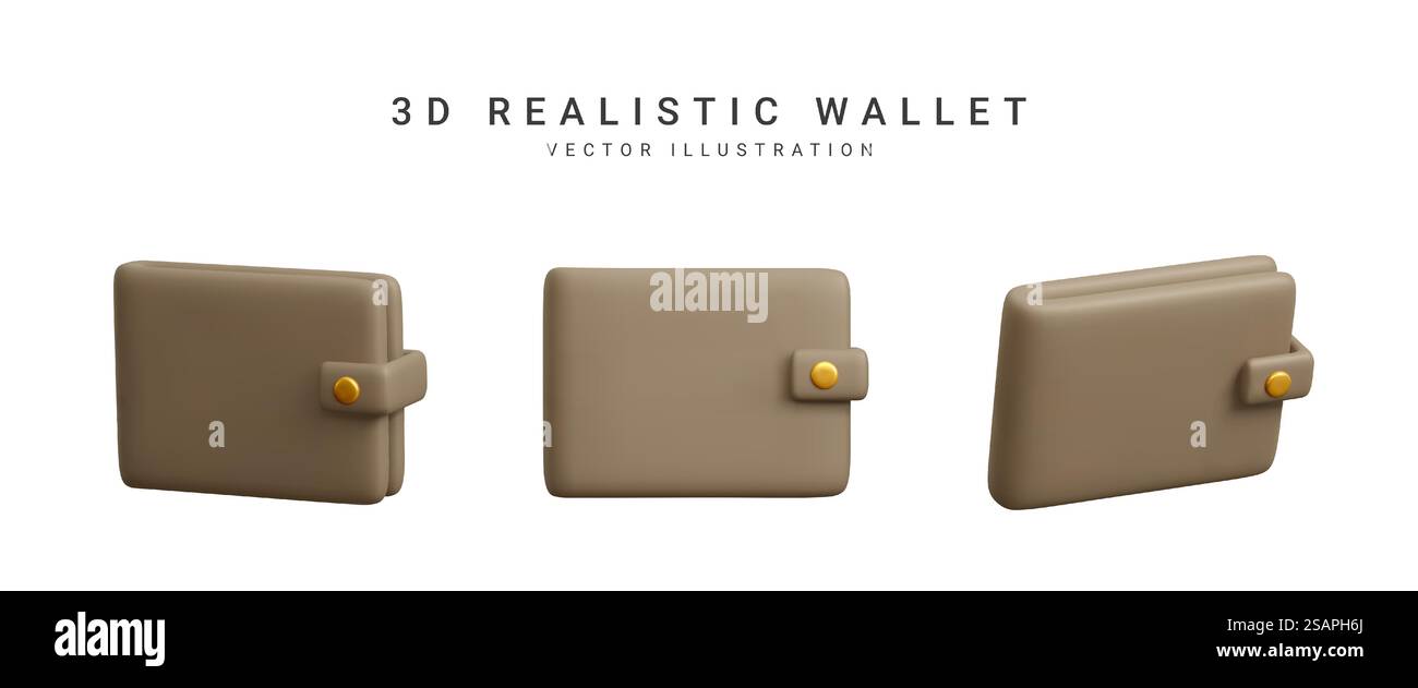 3d wallet collection in cartoon realistic style isolated on white ...