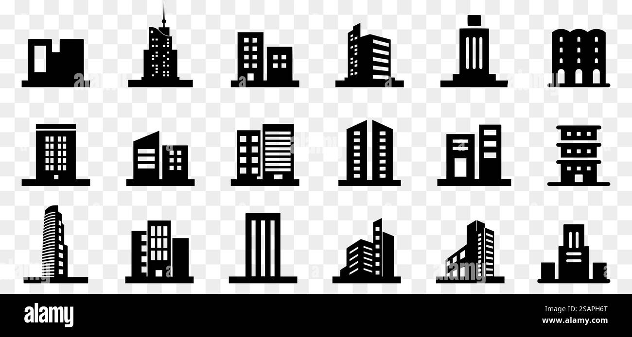 Skyscraper, apartment, office, government building icon collection in ...