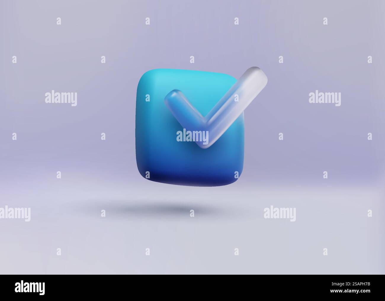 3d blue check mark icon. Approvement concept. Cartoon render style ...