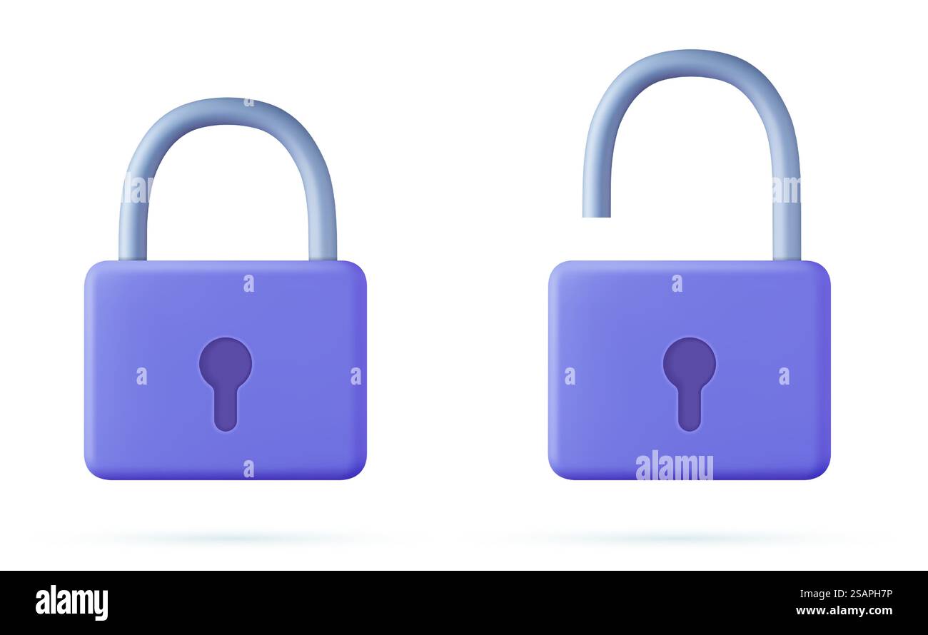 3d Blue locked and unlocked padlocks. Security concept. 3D rendering ...
