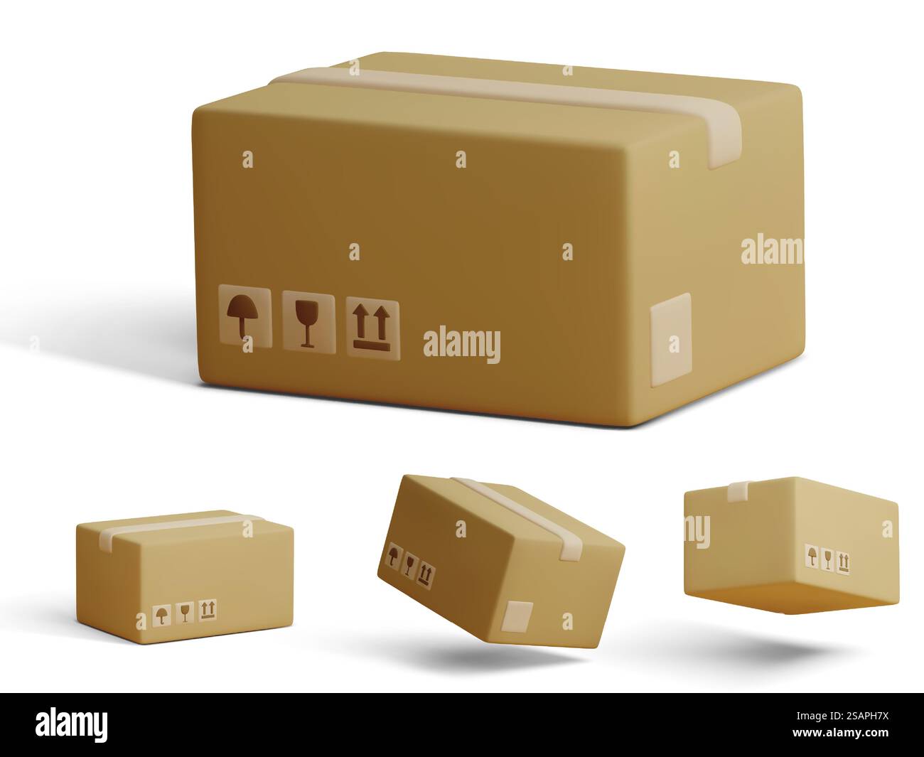 Set of 3D cardboard closed boxes isolated on light background ...