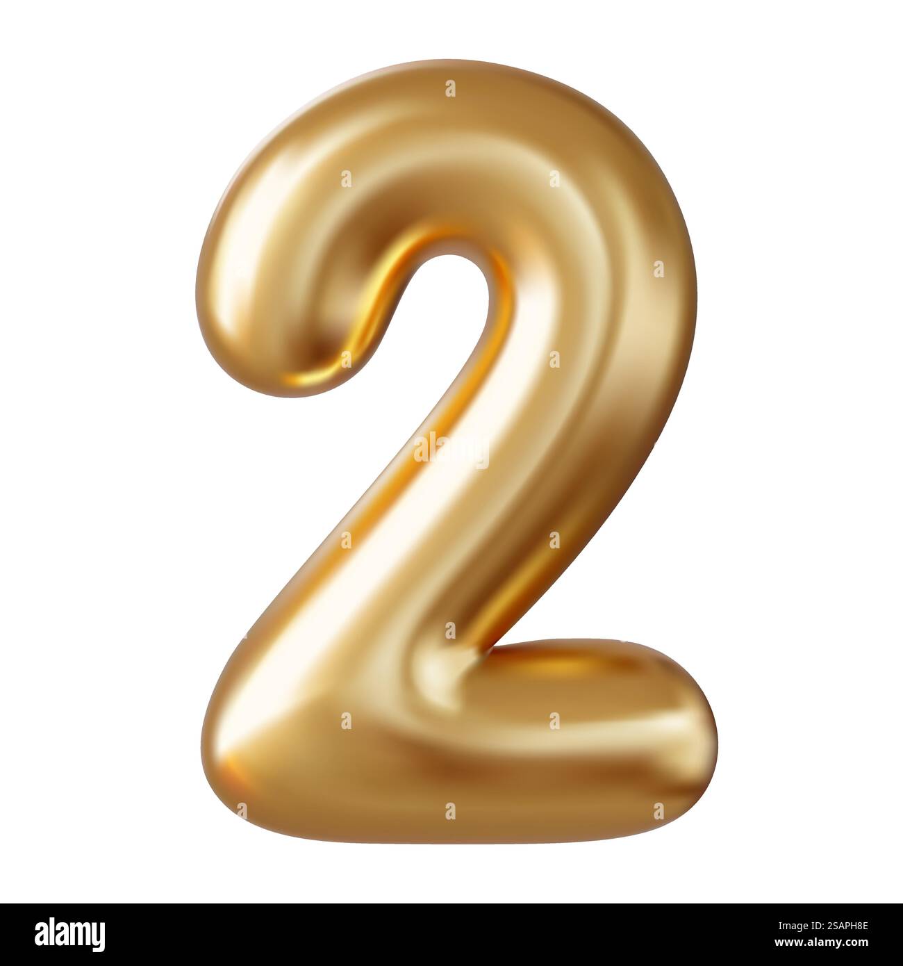 3d Number 2. Two Number sign gold color Isolated on white background ...