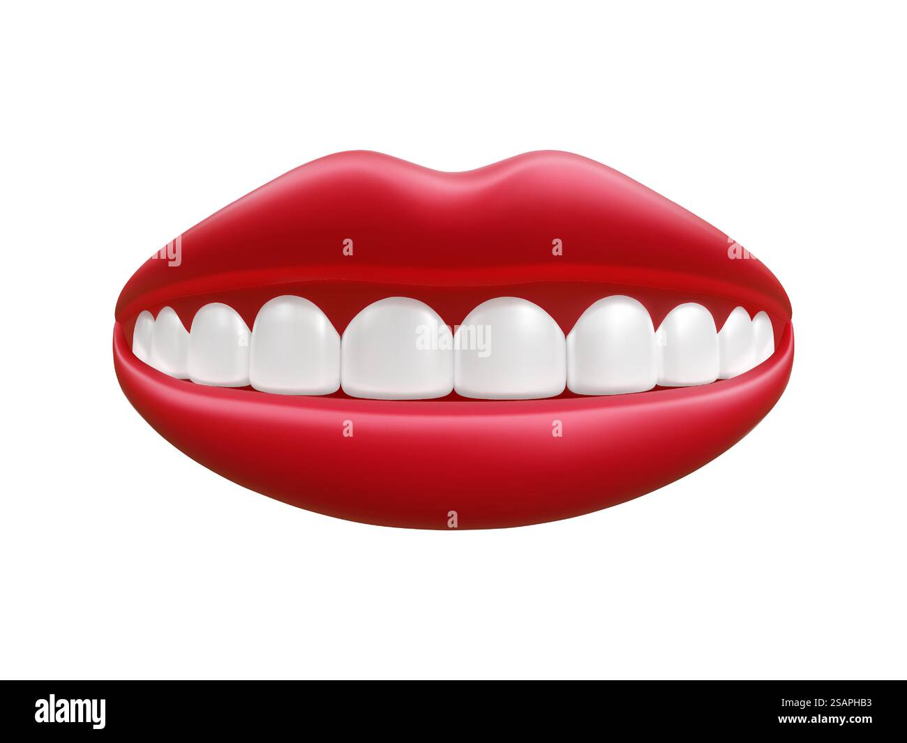 Realistic mouth with red lips and white teeth isolated on white ...