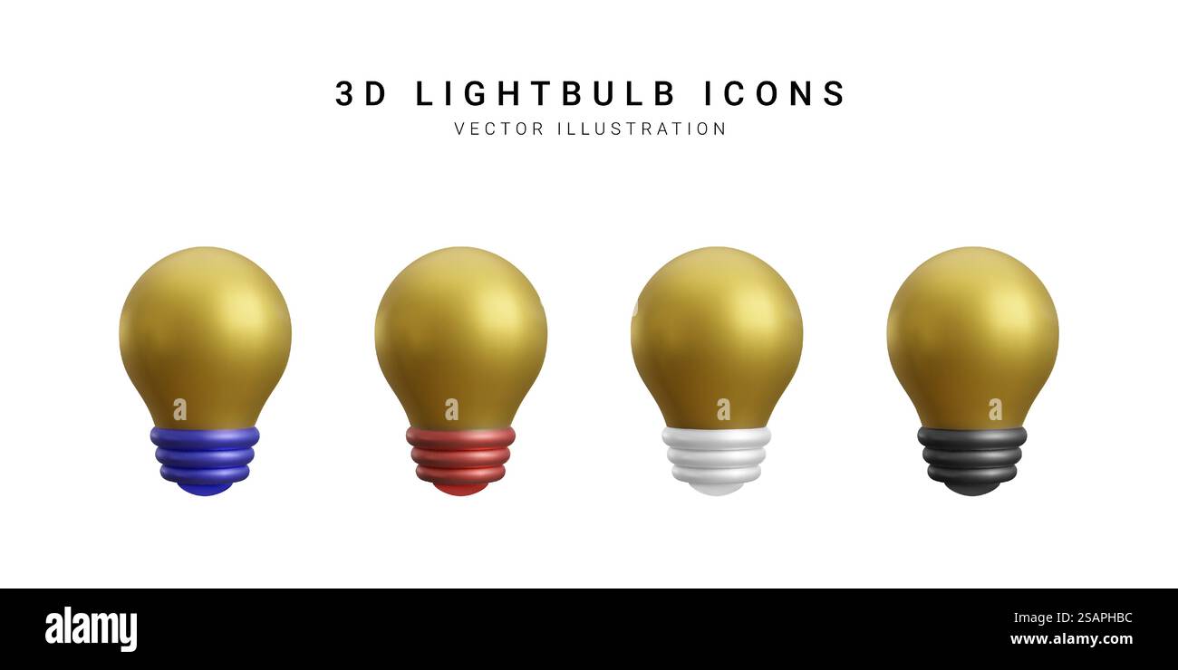Set of 3d realistic light bulb icons isolated on white background ...
