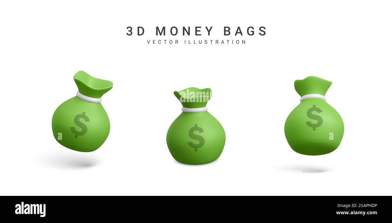 Set of money bags in 3d realistic style. Business and finance. Sack ...