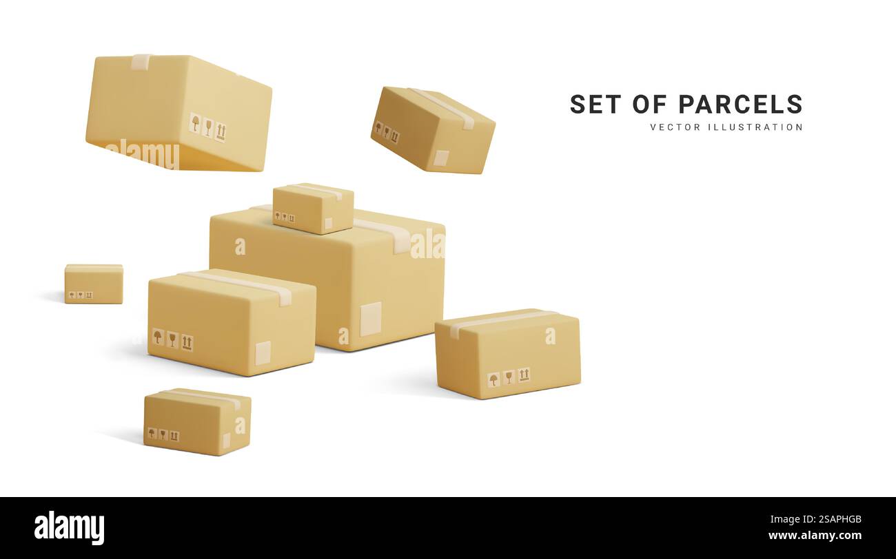 Set of parcels. Template of shopping packages. Cardboard boxes for ...