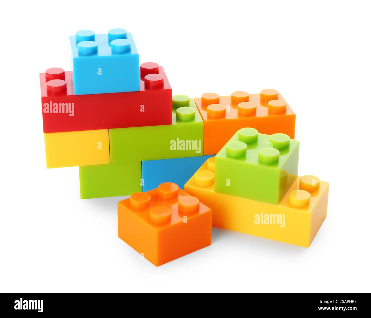Construction toy. Colorful building bricks isolated on white Stock ...