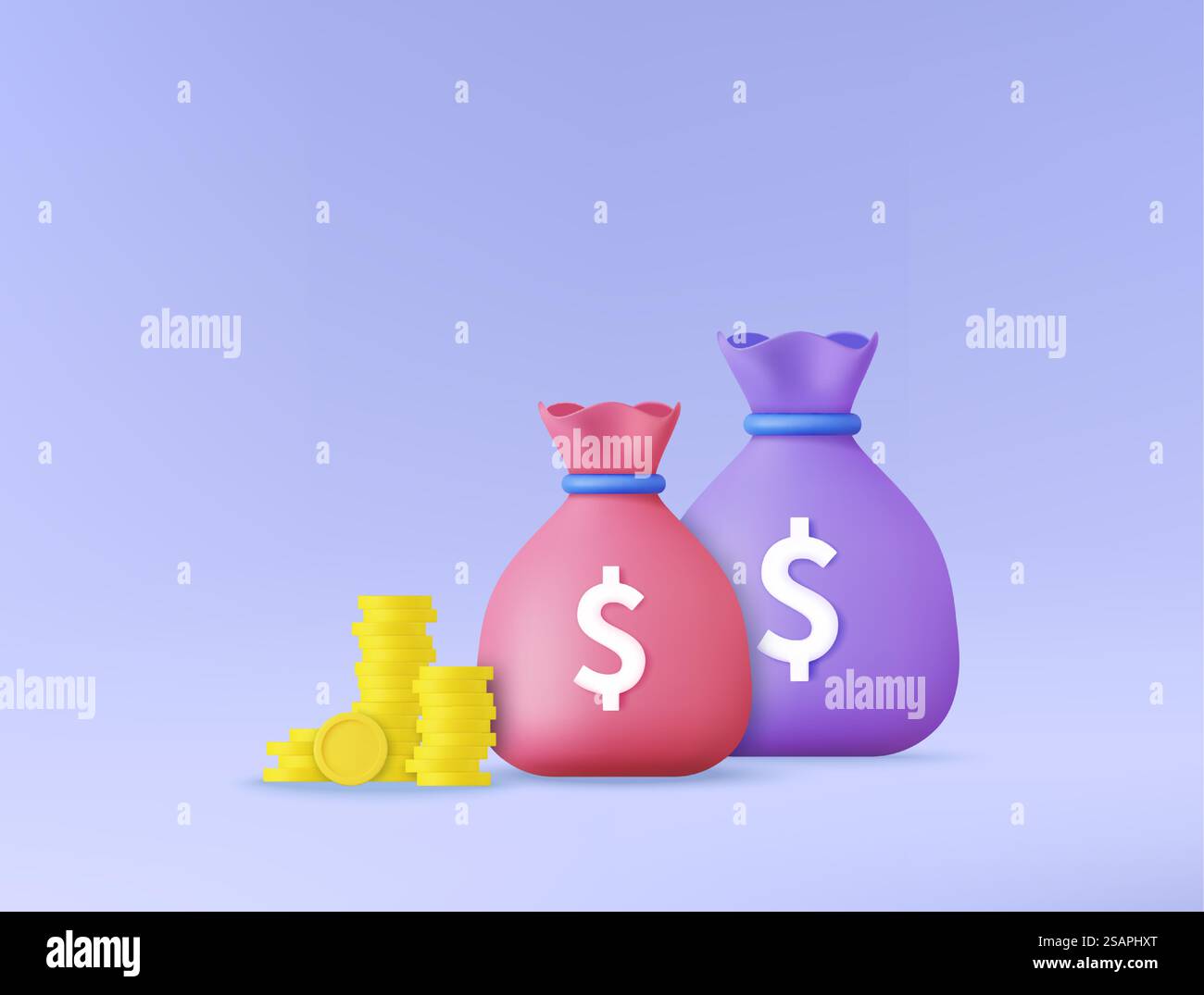 3d Money bags and stacks of golden coins. saving bank concept. 3d ...