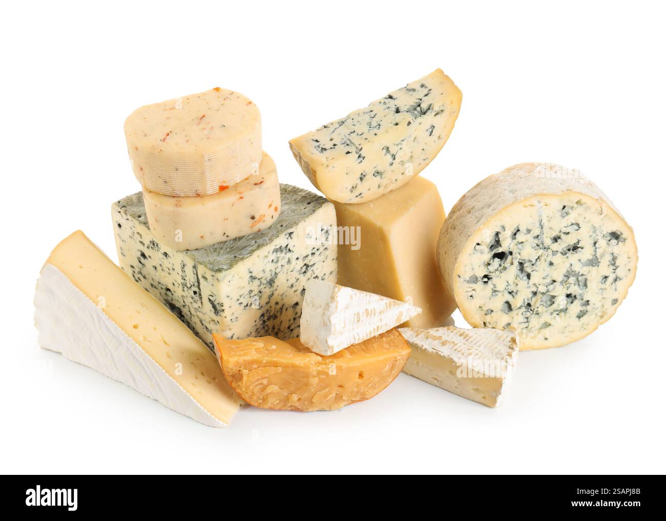 Different types of cheese isolated on white Stock Photo - Alamy
