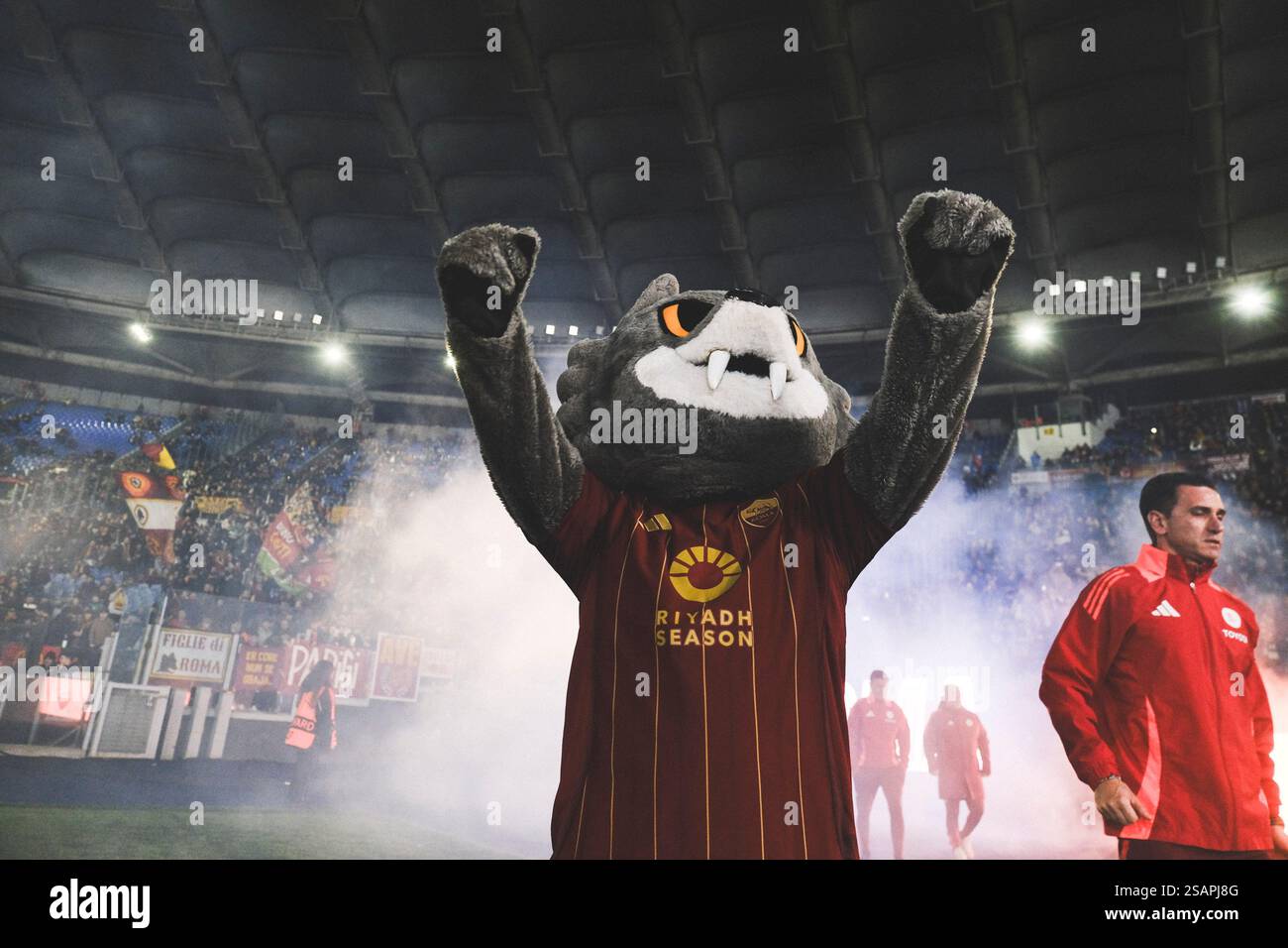 Romolo mascot of AS Roma gesticulate before UEFA Europa League phase ...