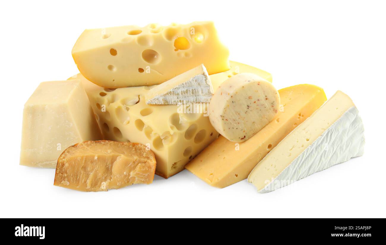 Different types of cheese isolated on white Stock Photo - Alamy