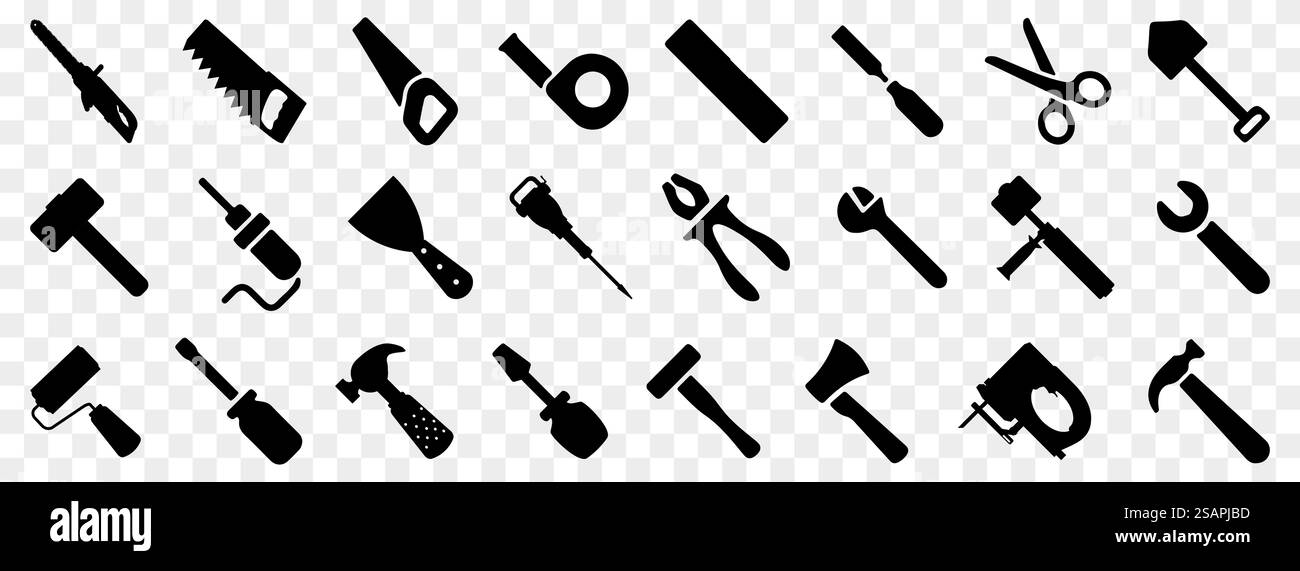 Tool or instrument icon collection in black. Construction tool ...