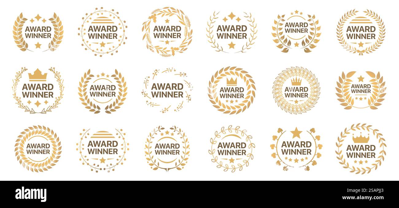 Award winner emblem with floral wreath. Floral wreath collection. Set ...