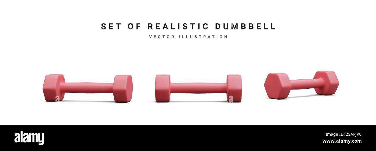 Set of 3d realistic red dumbbells isolated on white background. Vector illustration Stock Vector ...
