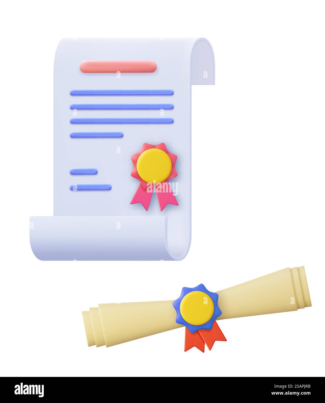 3d Achievement, award, grant, diploma concepts. certificate icon with ...