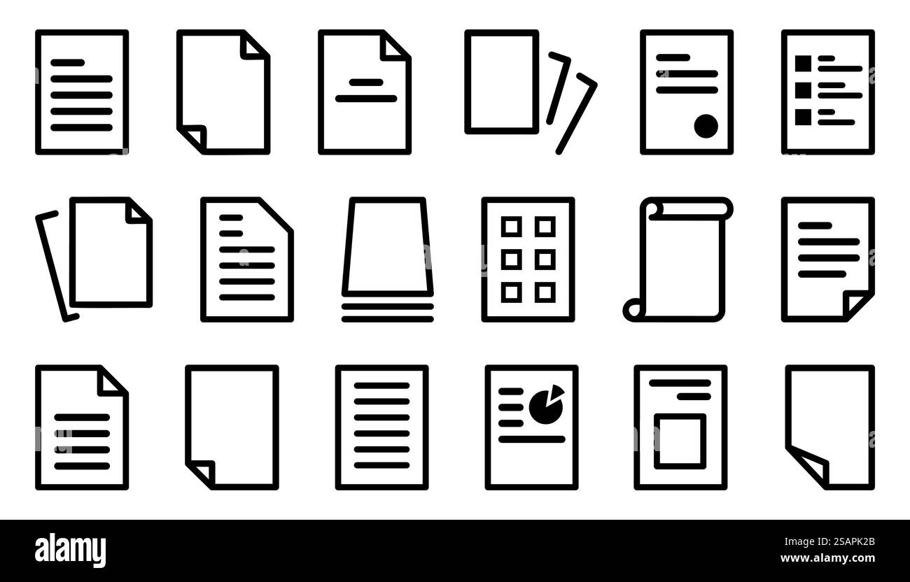 Document icons. Set of different document icons. Simple document signs ...