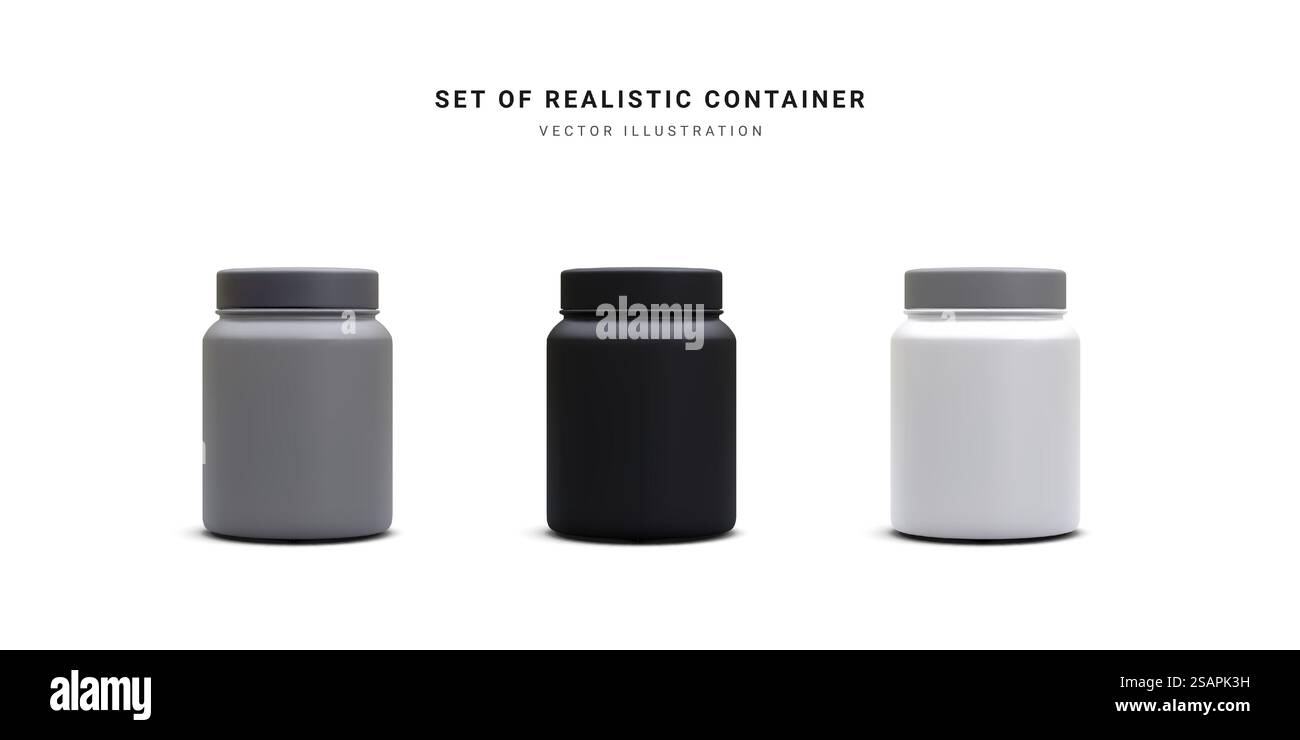 Set of 3d realistic jars nutrition for bodybuilders. Whey protein ...