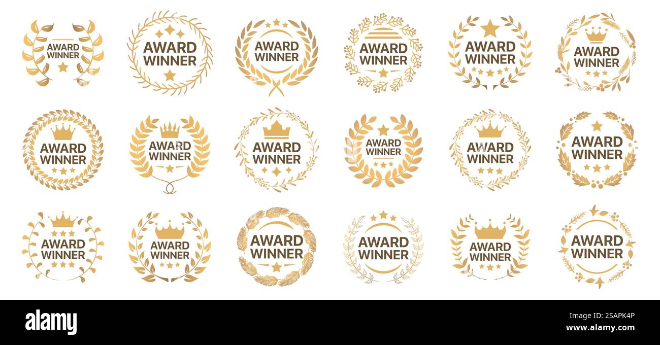 Award winner emblem with floral wreath. Floral wreath collection. Set ...