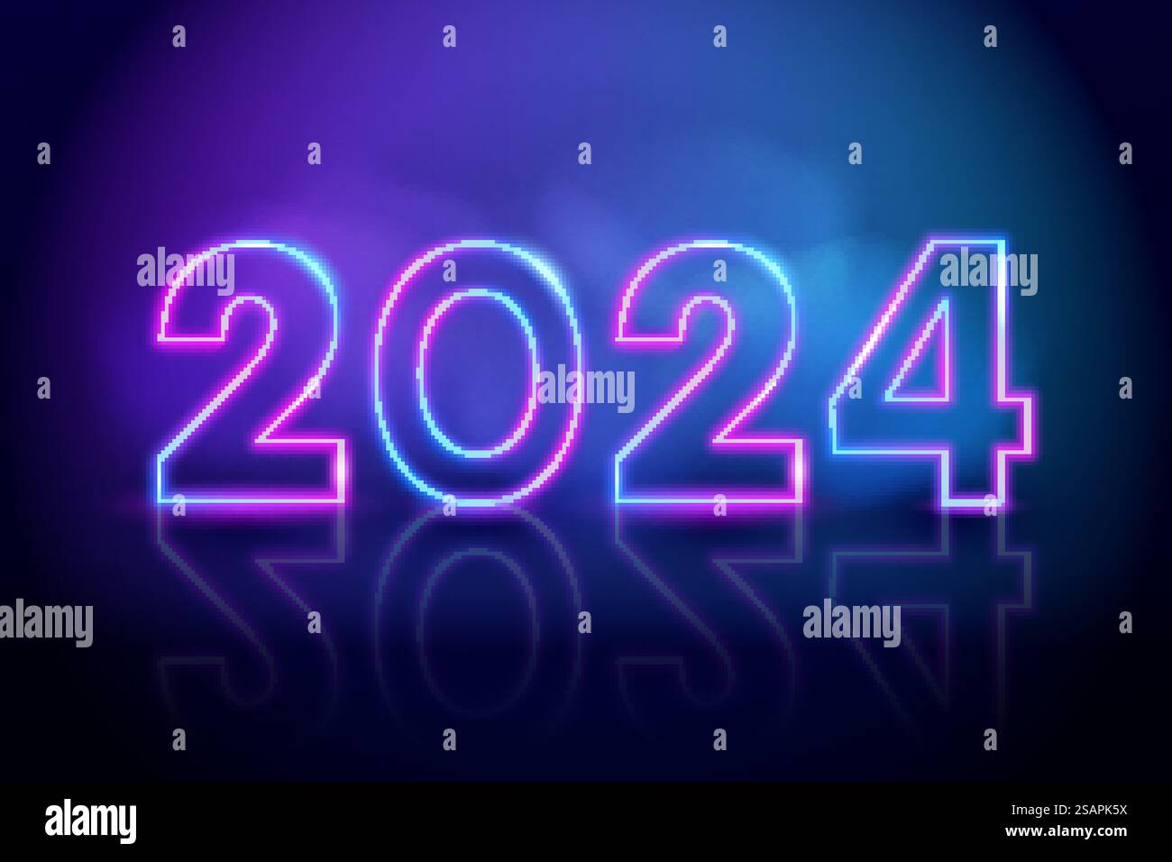 Purple vector neon tube numbers 2024. New year neon color numbers ...