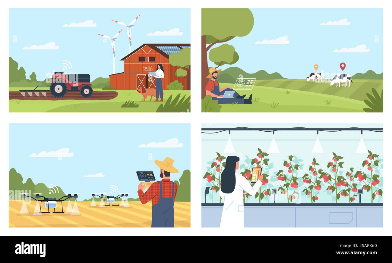 Smart farm people. Digital irrigation with quadcopters, agriculture ...