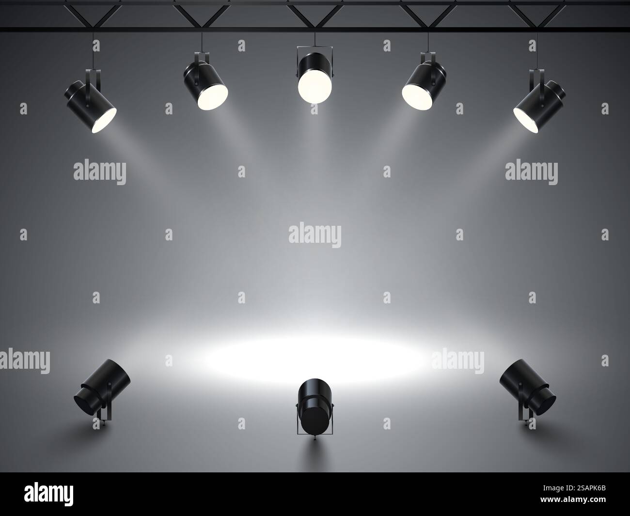 Spotlights with bright white light shining stage. Illuminated effect ...
