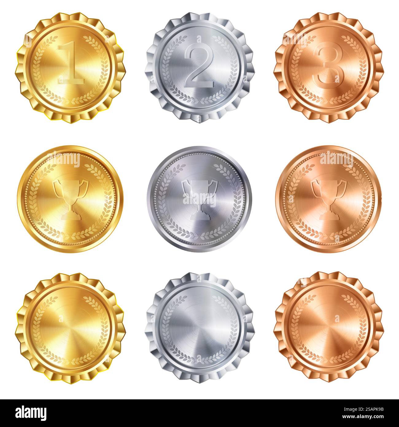 Realistic Vector set of 3D golden, silver, and bronze winner abstract ...