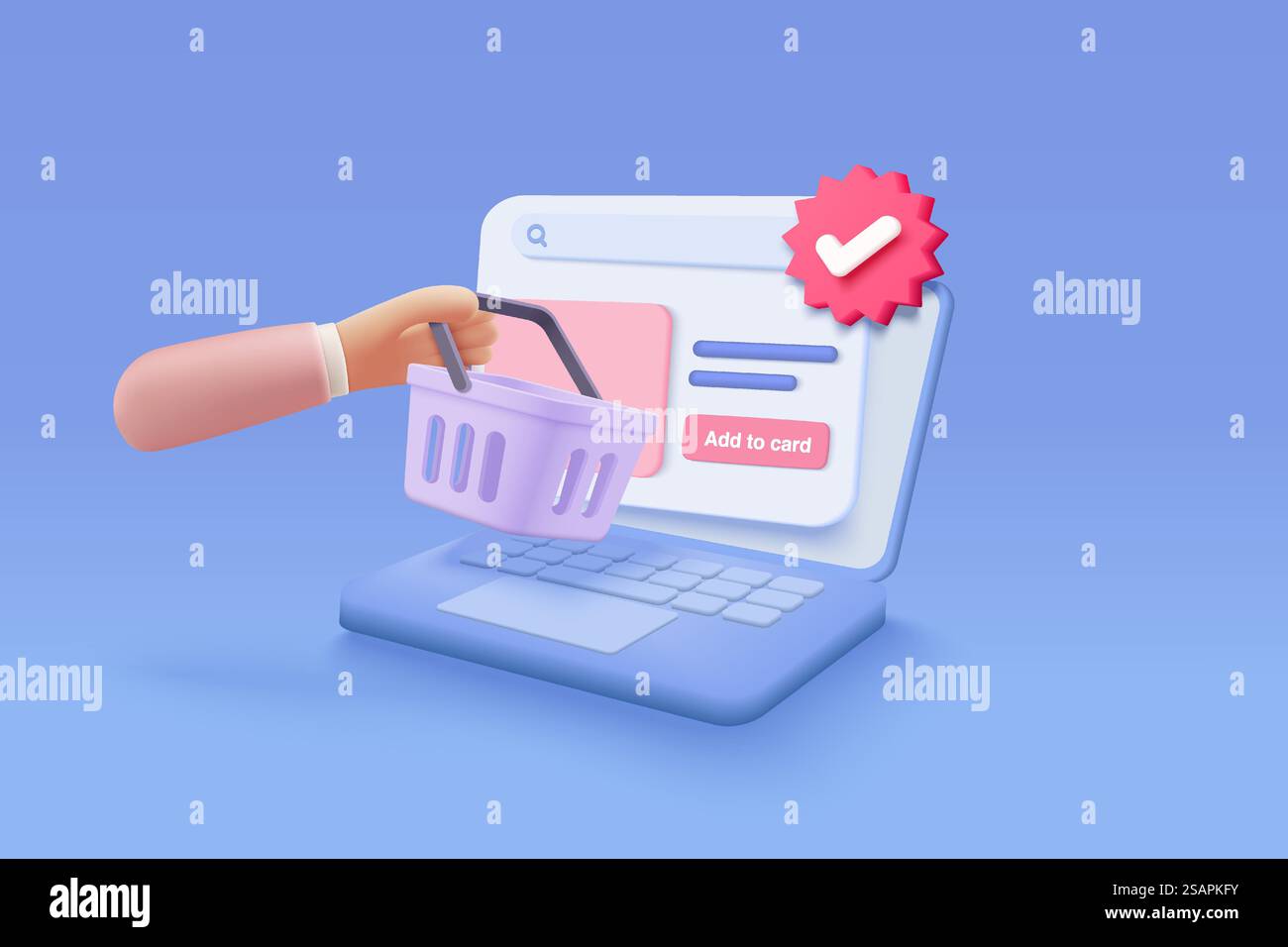 3d shopping online via laptop with check mark icon hi-res stock ...
