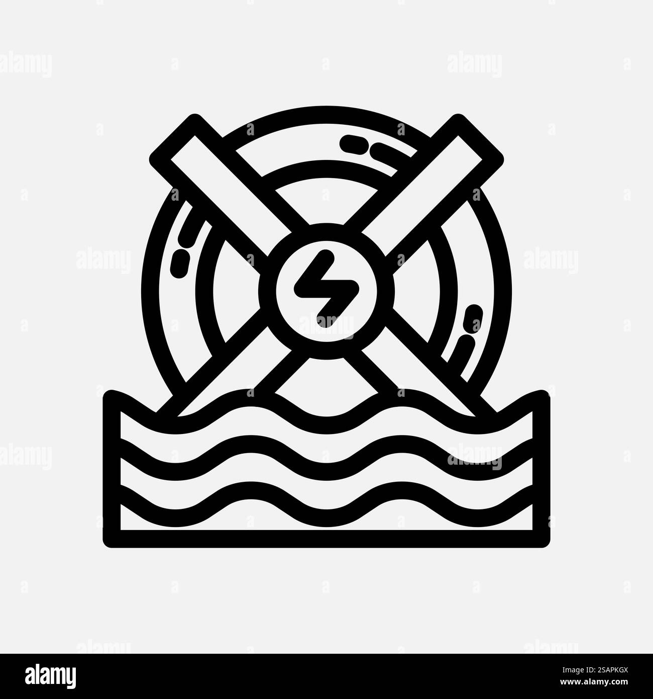 Water wheel icon line, free energy, ecology, renewable and green energy ...