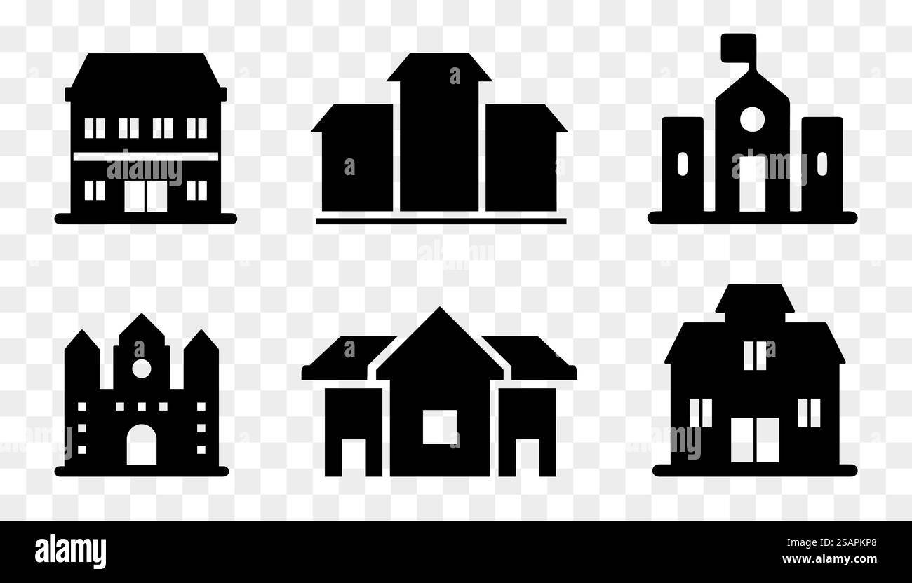 School, university, library, college building icons in black. Education ...