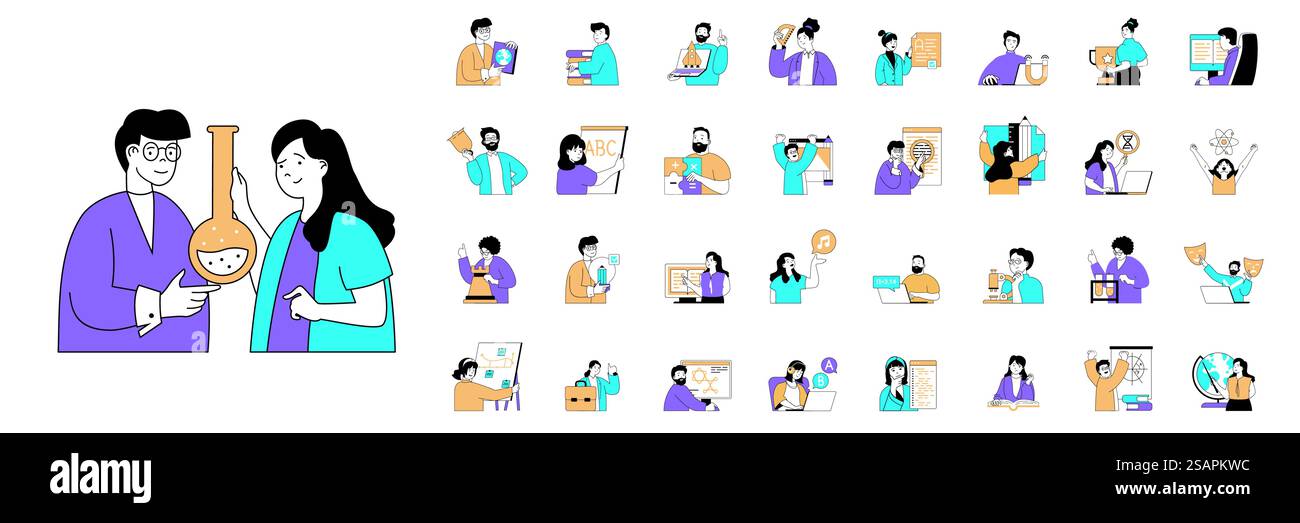 Education concept with people situations mega set in flat web design ...