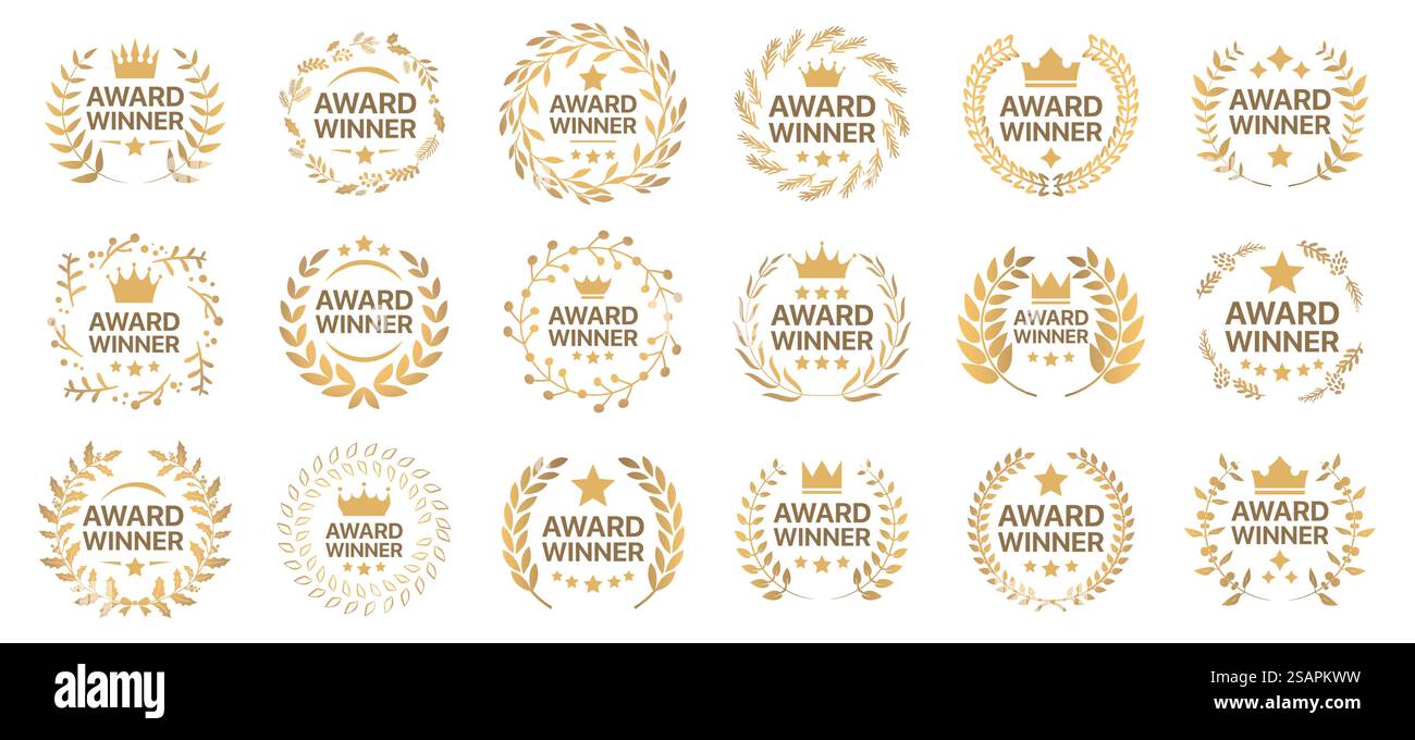 Award winner emblem with floral wreath. Floral wreath collection. Set ...