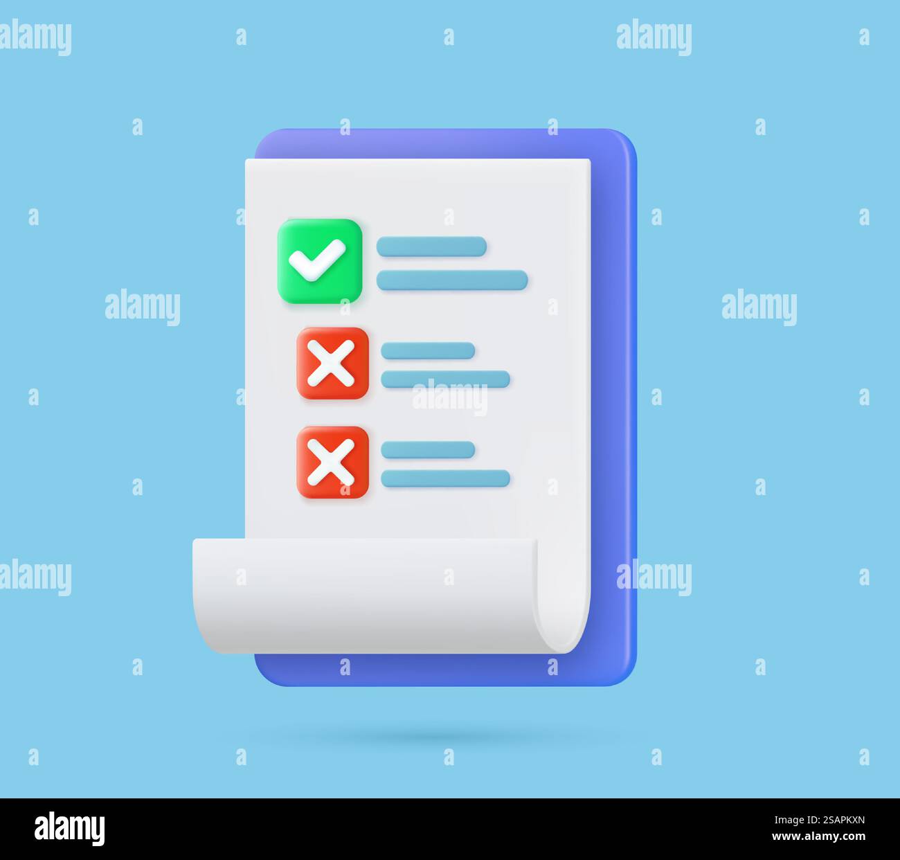 Checklist on 3d clipboard paper. Document in test form with check marks ...