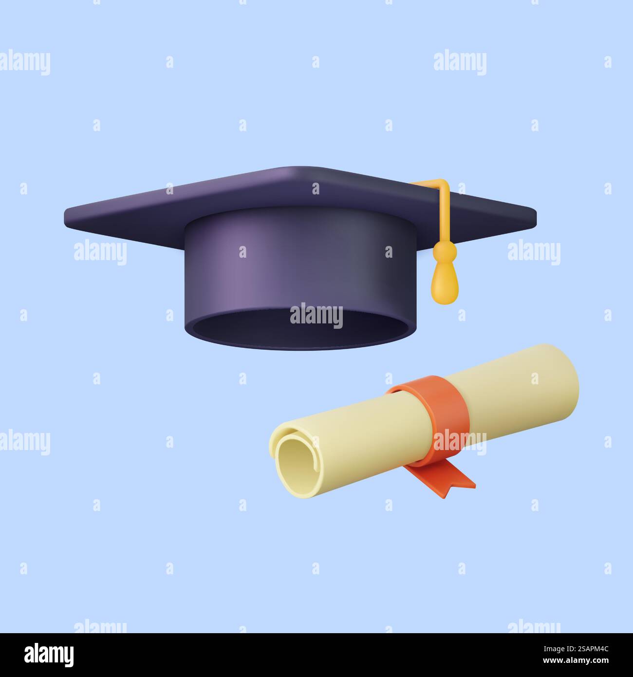 3d graduation hat and diploma cartoon. 3d rendering university student ...