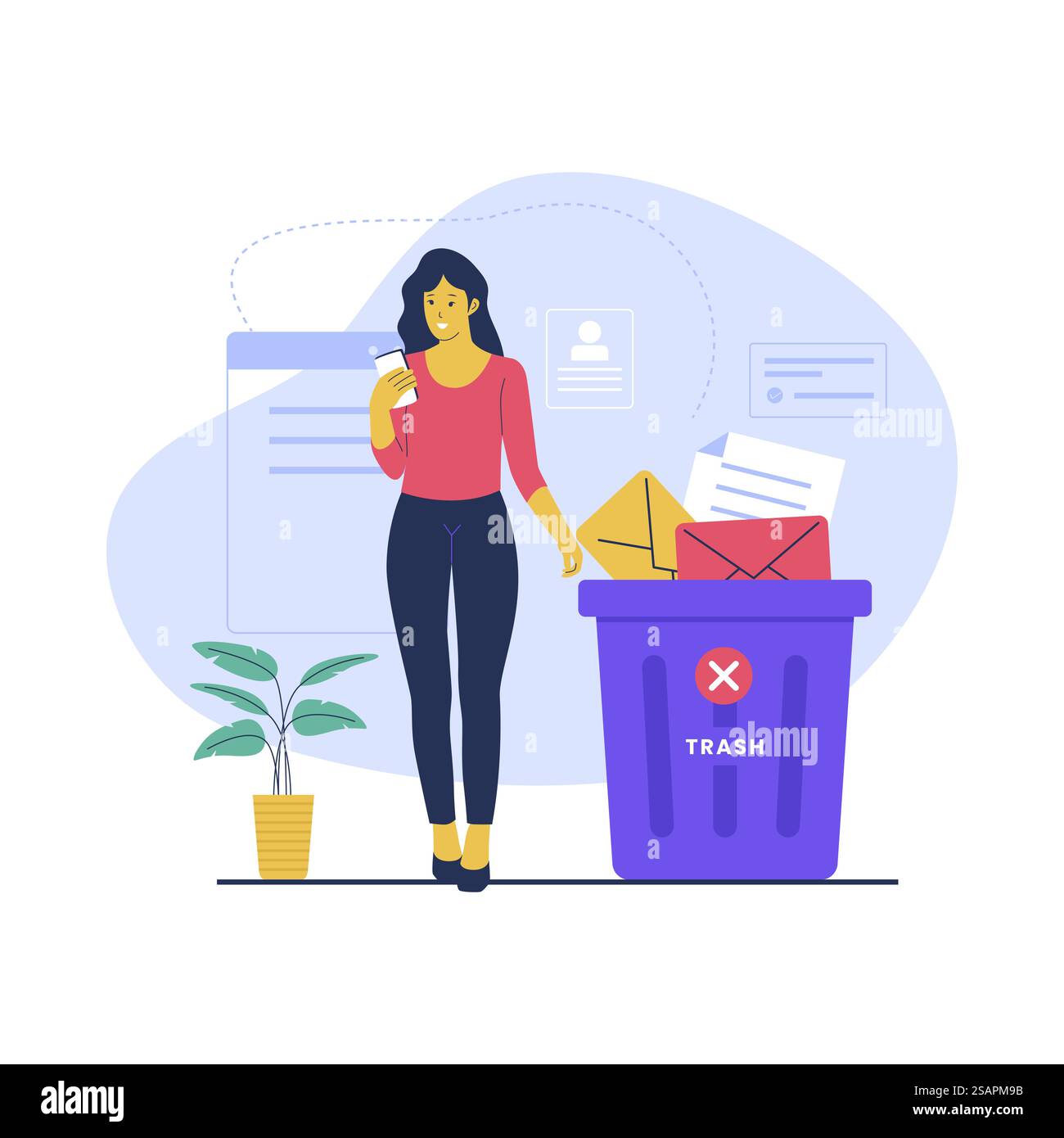 Email trash concept illustration. Flat vector illustration isolated on ...