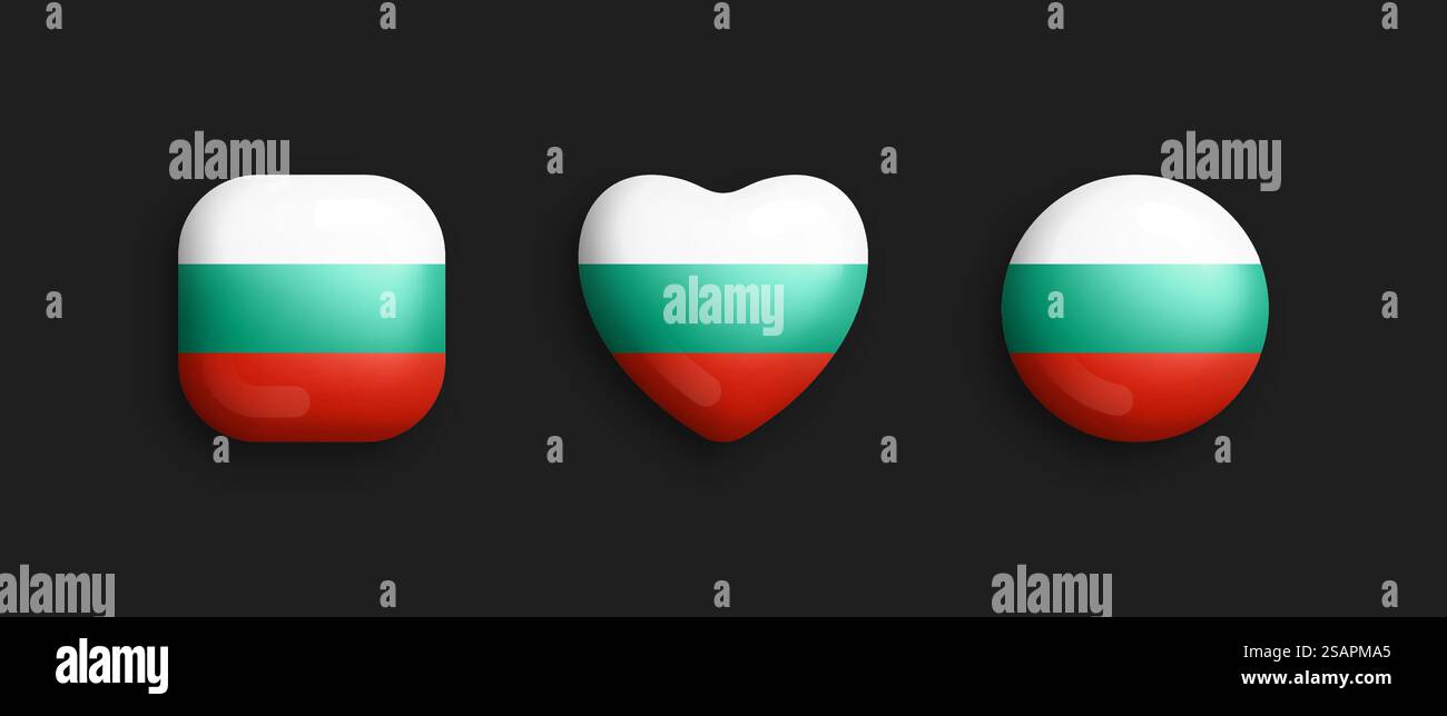 Bulgaria Official National Flag 3D Vector Glossy Icons In Rounded ...