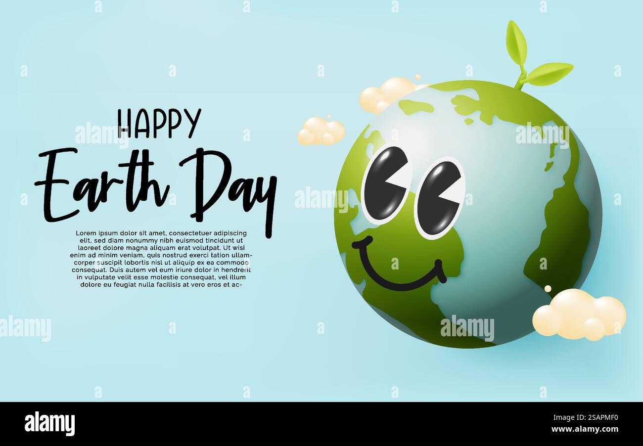Happy earth day concept art with cute character design and pastel color ...