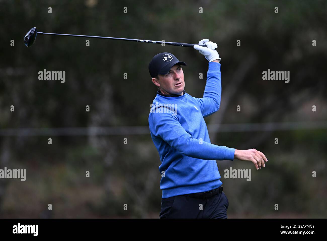 Jordan Spieth tees off on the 16th hole at Spyglass Hill Golf Course ...