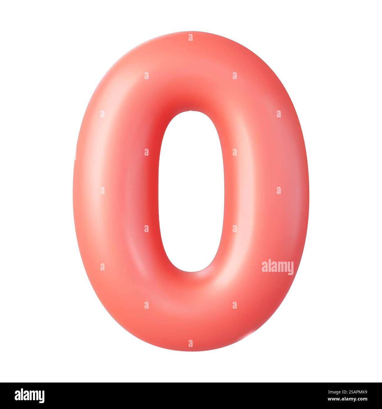 3d Number 0. Zero Number sign red color. Isolated on white background ...