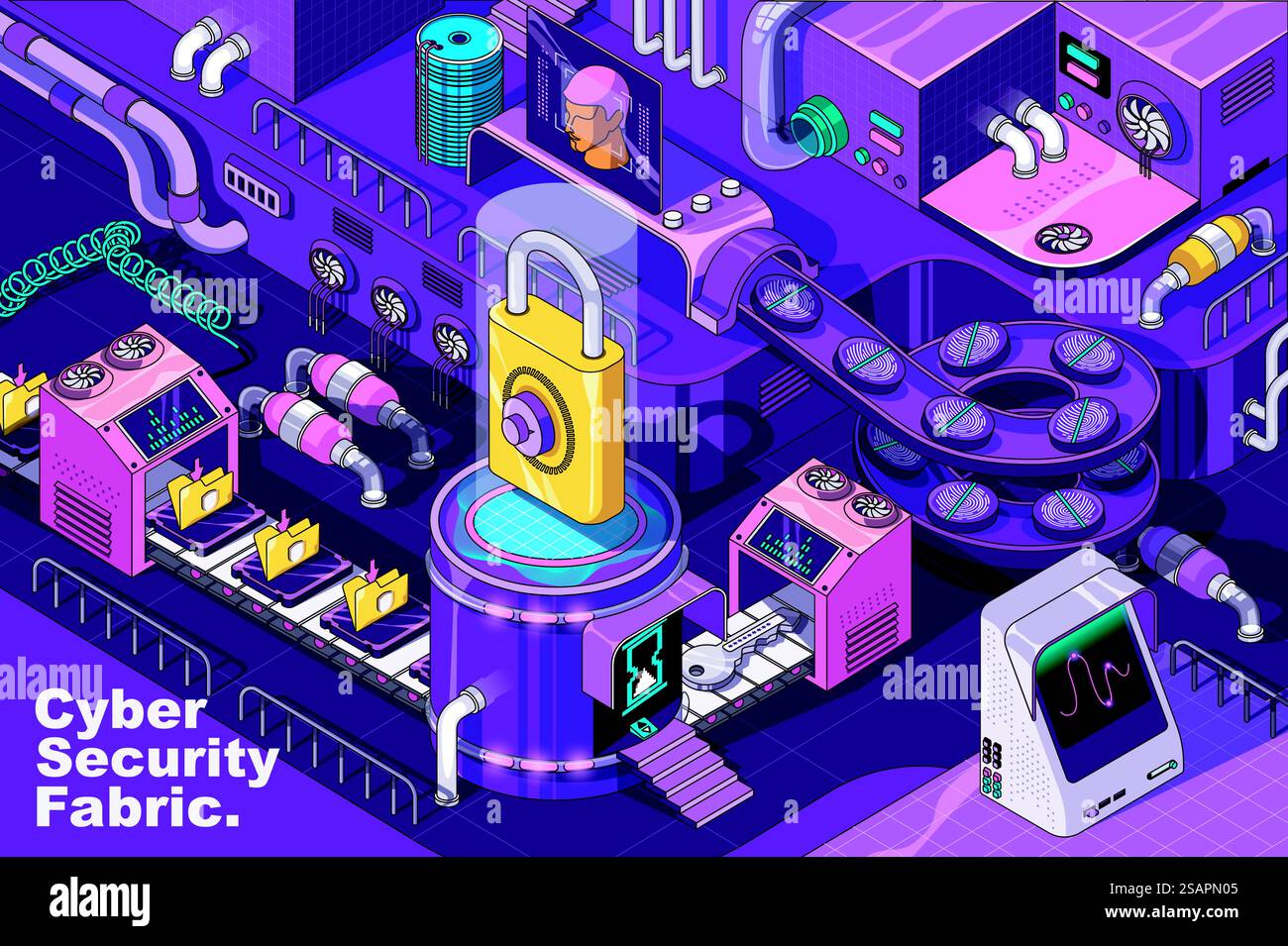 Cyber Security Web Concept In 3d Isometric Design Personal Data Protection System With