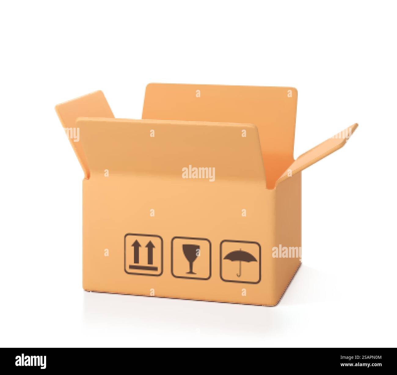 3D cardboard open box isolated on white background. Delivery cargo box ...