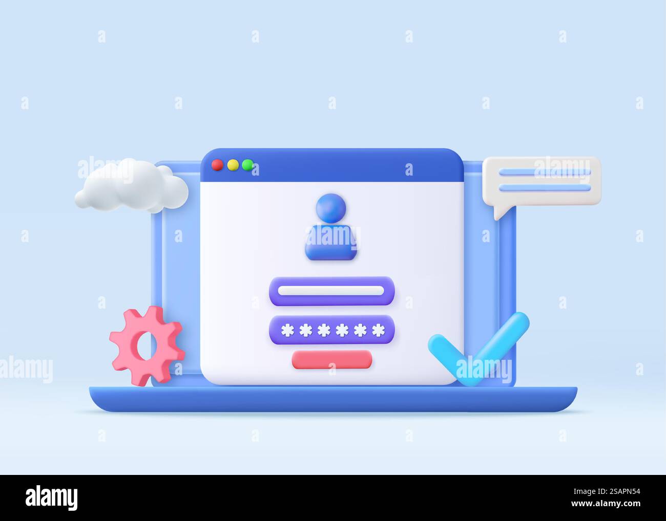 3d Computer And Account Login And Password Form Page On Screen Sign In