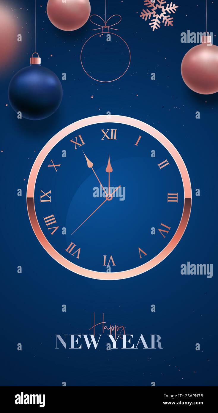 Rose gold Christmas clock showing five minutes to midnight. Stories ...