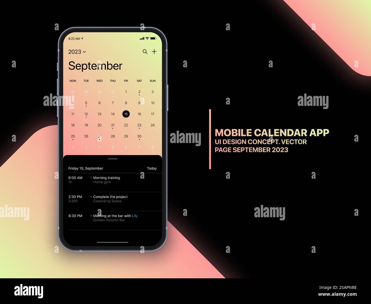 Mobile App Calendar September 2023 Page with To Do List and Tasks Vector UI UX Design Concept on ...